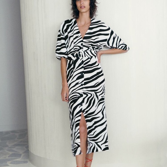 Zara | Dresses | Zara Zebra Print Midi Dress | Poshmark